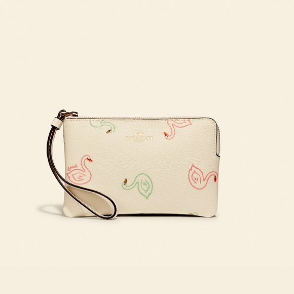Coach | Bags | Coach Corner Zip Wristlet With Swan Print | Poshmark